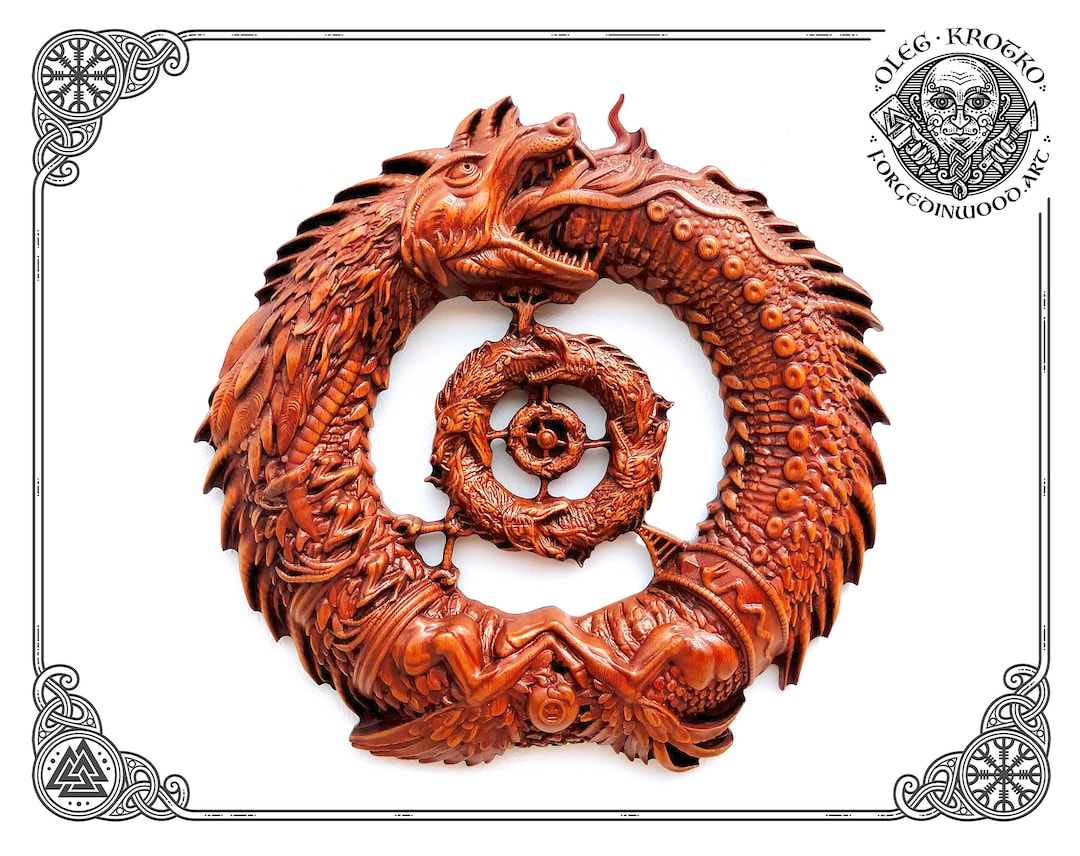 Ouroboros or Uroboros, Celtic Norse Mythology, Wooden Dragon Symbol, Wall Hanging, Viking ...
