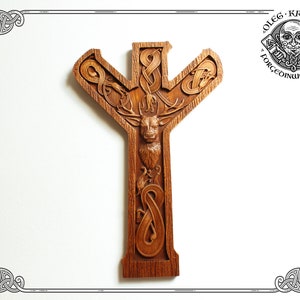 Luxury Carved Algiz Rune With Deer, Viking Mythology, Celtic Wooden ...