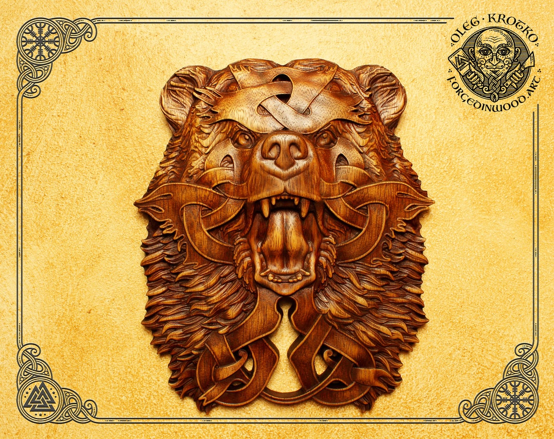 Exquisite Handcrafted Bear Norse Totem Wood Carving, Majestic Tribute ...