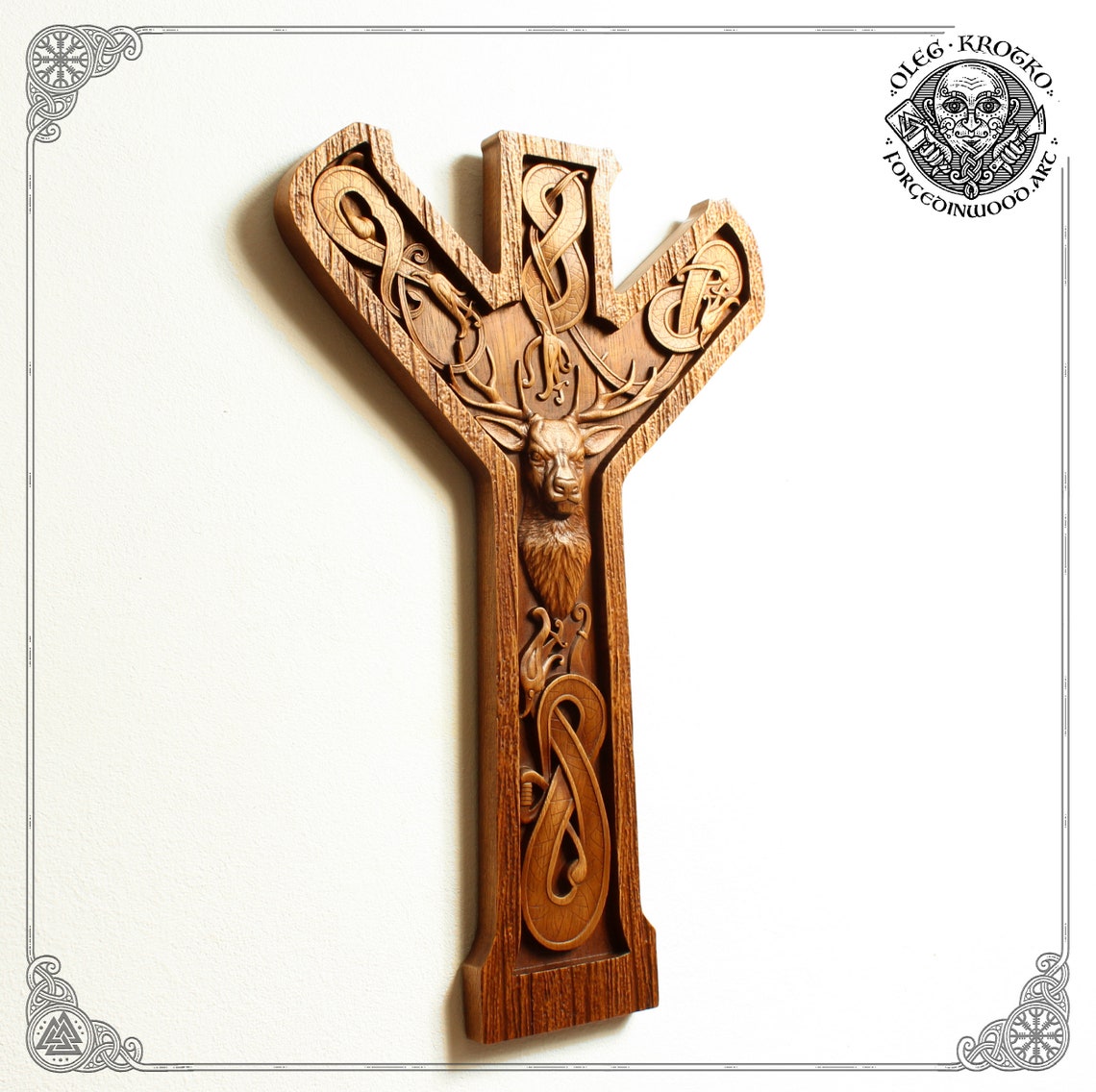 Luxury Carved Algiz Rune With Deer Viking Mythology Celtic - Etsy