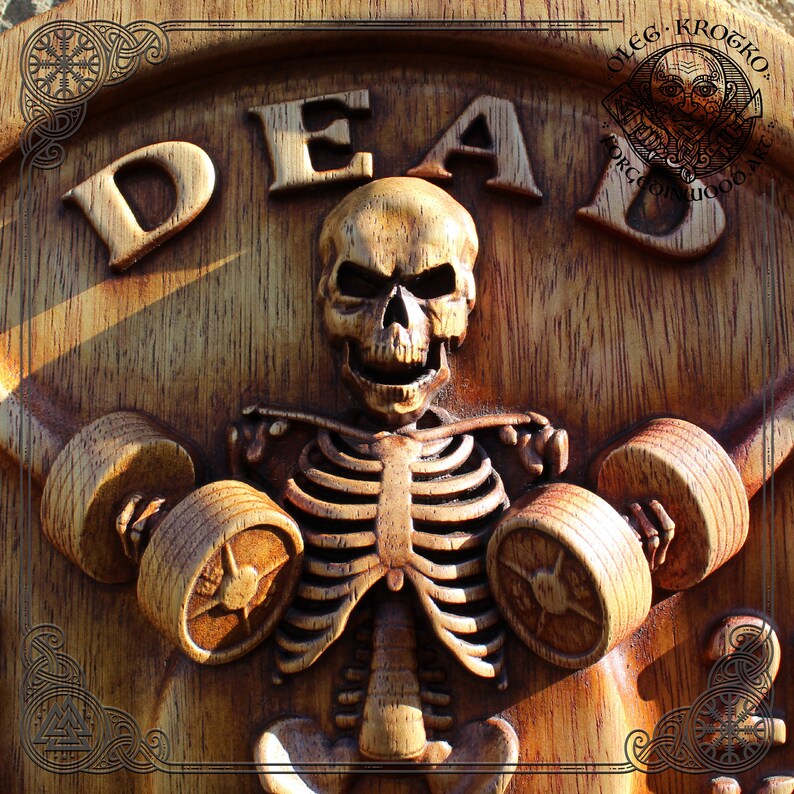 Skeleton Wood Carving, Powerlifting Plate, Gym Wall Decor - Etsy