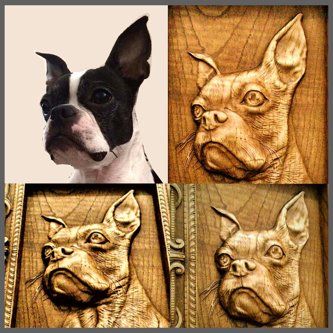 Realistic Custom Animal Portrait Dog Carving Wood Picture Wall Design ...