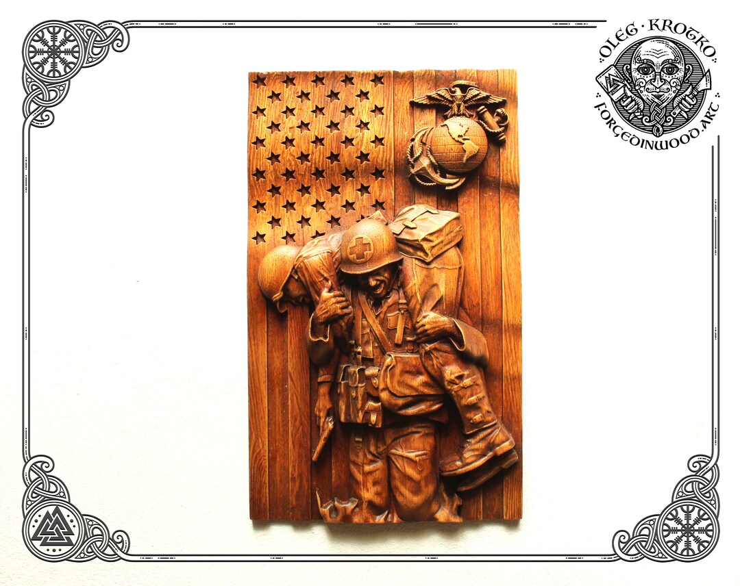 Iroko Wood Carving, American Military Wall Plaque - Etsy