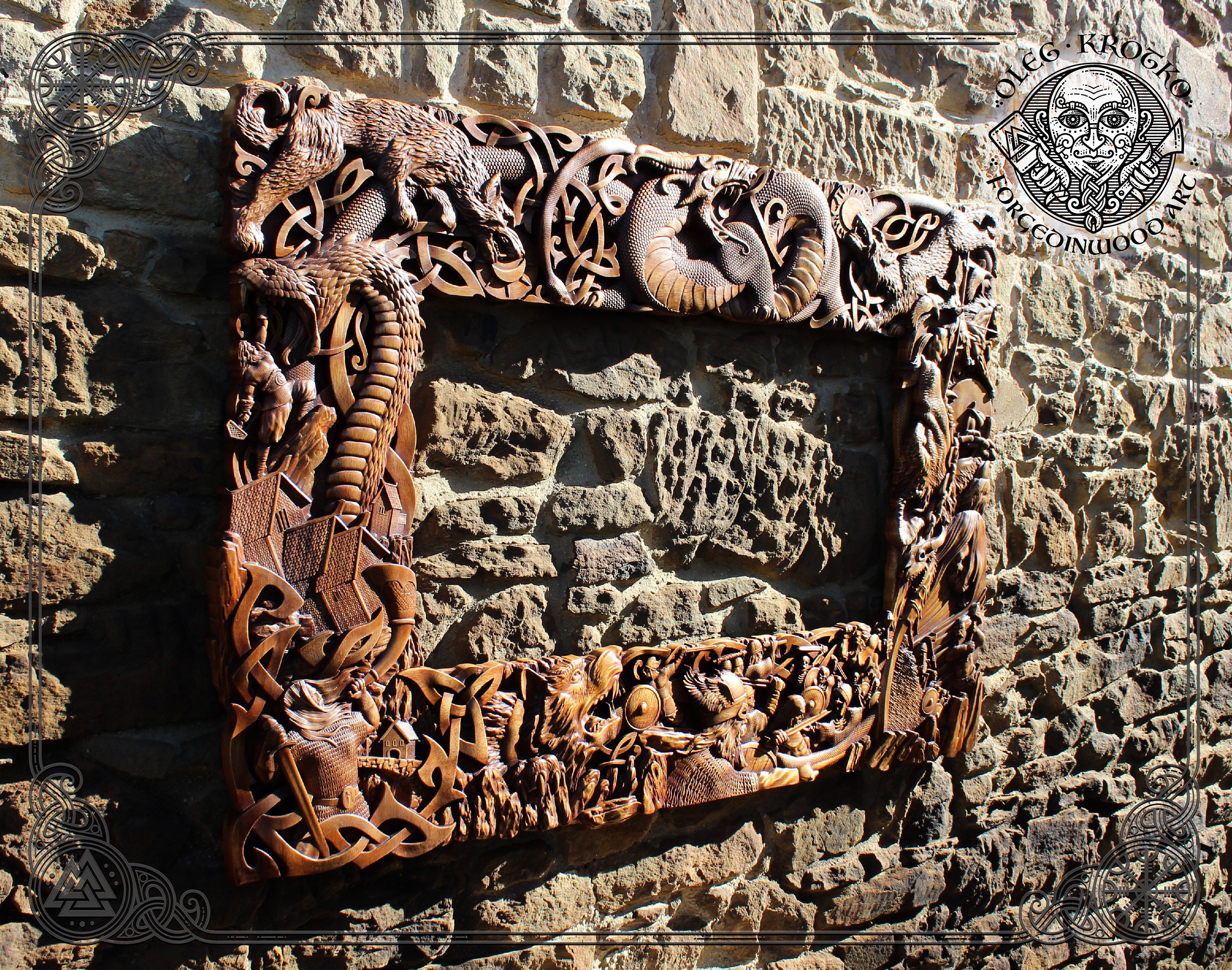 Viking Wood Carving Frame Ragnarok Decor Pagan Wall Hanging - Etsy