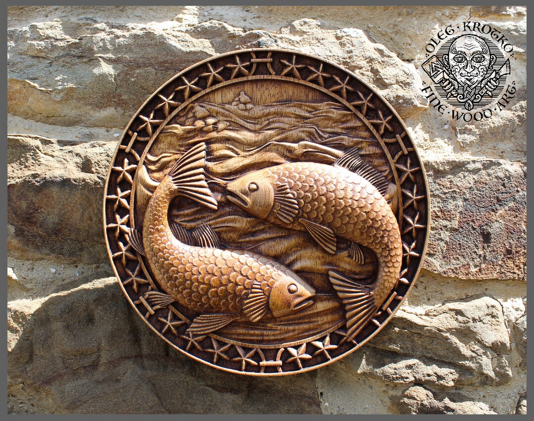 Pisces Sternzeichen Holzschnitzerei, Horoskop Wandkunst, Astrologie ...