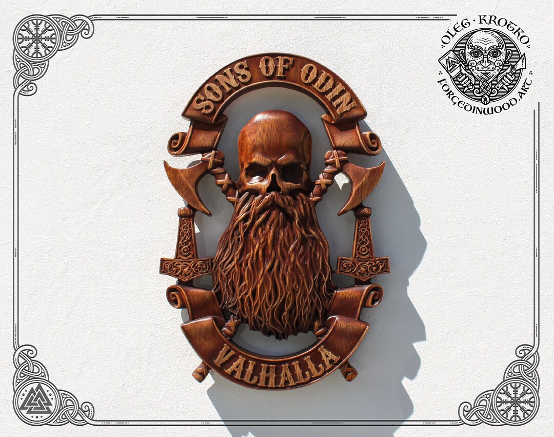 Iroko Wood Carving, Viking Valhalla Decor, Norse Pagan Art - Etsy