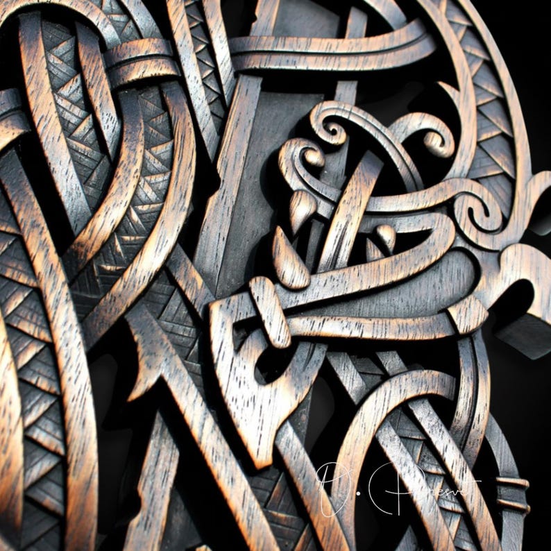 Sword of Odin Wood Carving, Viking Wall Art, Norse Dragon Fafnir Decor ...