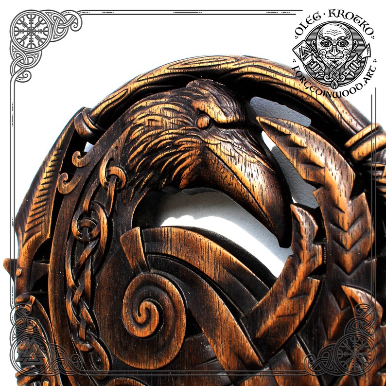 Raven Norse Wood Carving, Celtic Knotwork, Viking Wall Art - Etsy
