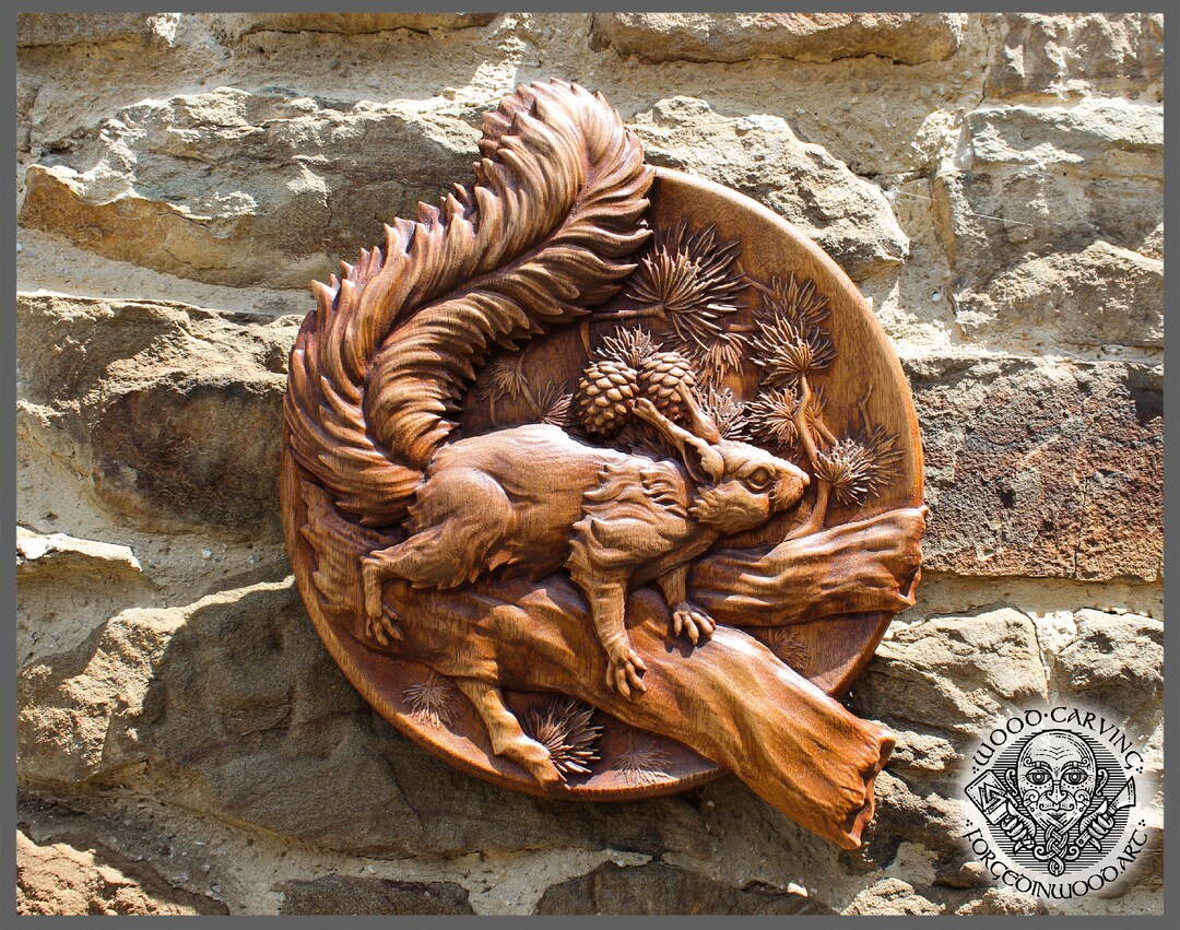 SQUIRREL - Graceful Wood Carving Animal Picture. Wild Life Wall Art ...