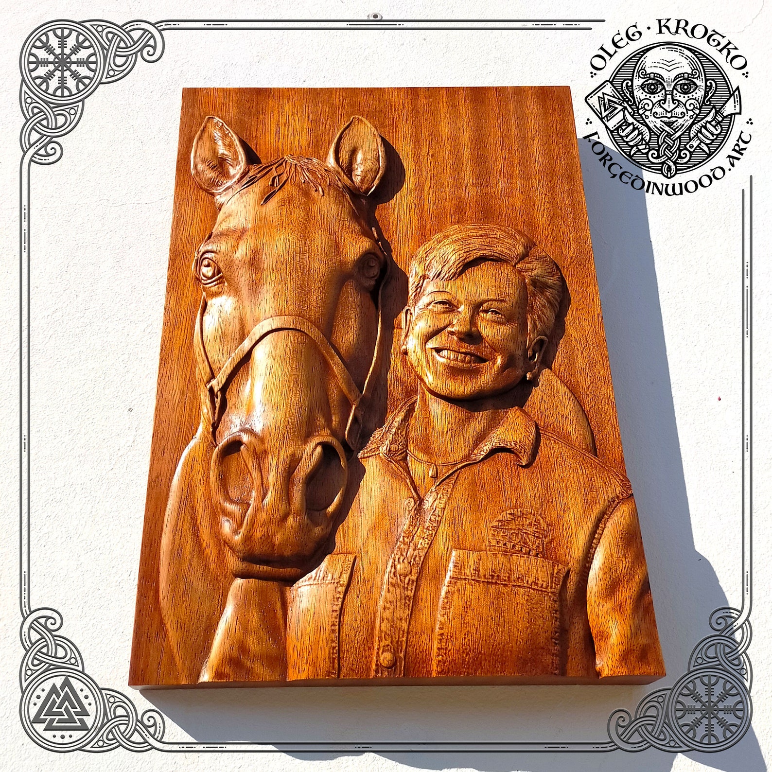 Realistic Portrait Carving of Woman With Horse, Home Decor, Personalize ...