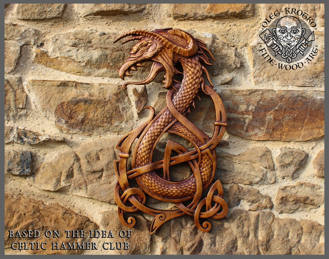 Fenrir Dragon Wood Carving, Norse Viking Decor, Pagan Art - Etsy