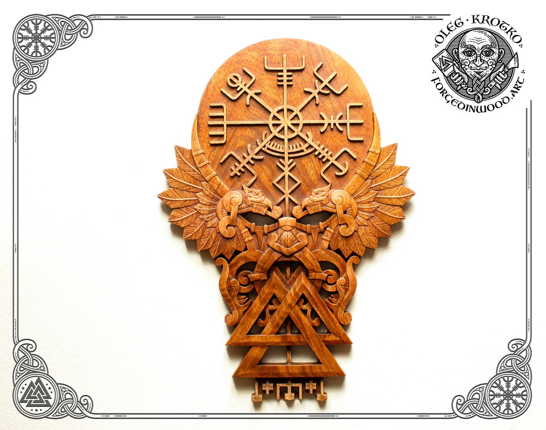 Wood Carved Odin Mask, Ravens, Norse Pagan Decor - Etsy