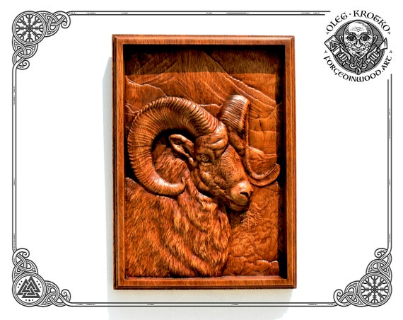 Goat Portrait Graceful Wood Carving Picture Wood Carved - Etsy