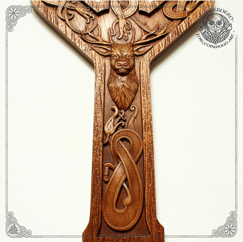 Luxury Carved Algiz Rune With Deer Viking Mythology Celtic - Etsy