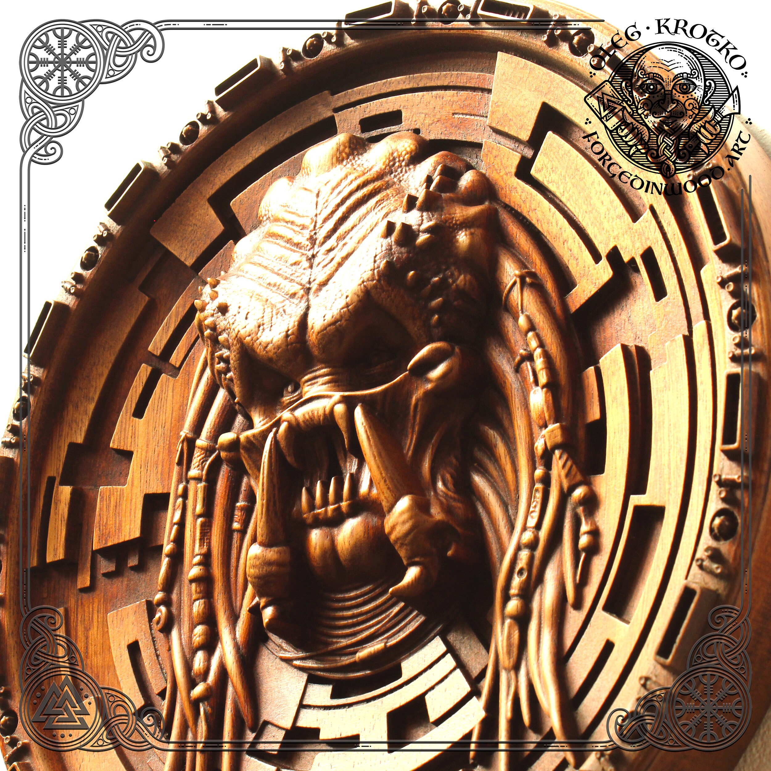 Predator Wood Carved Portrait Wood Carved Wall Hanging Alien - Etsy