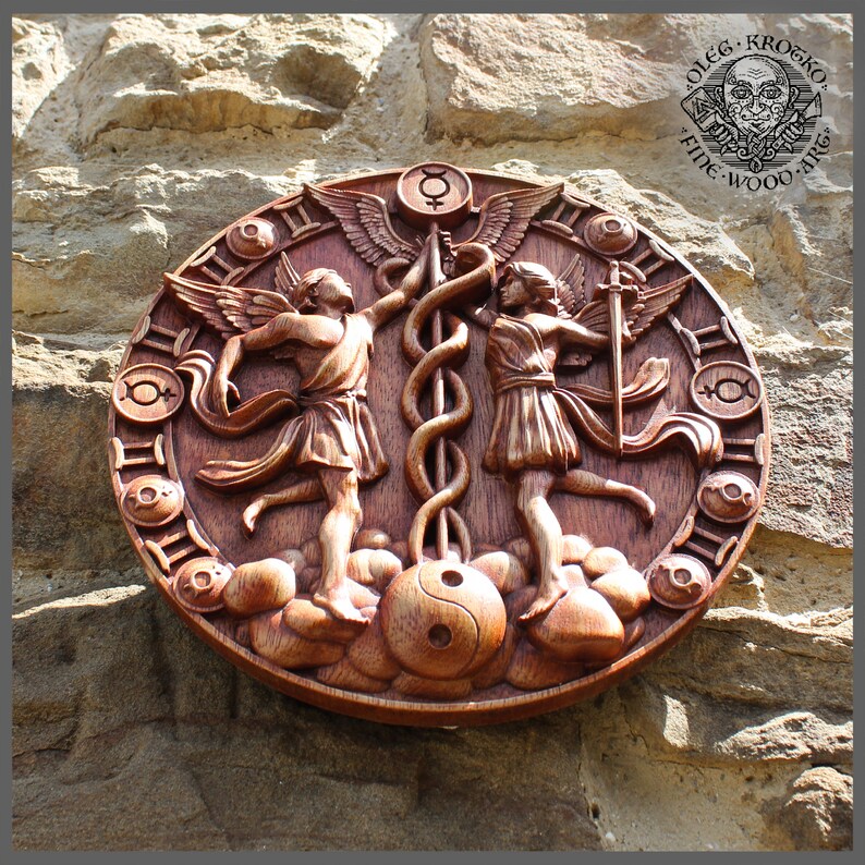 Gemini Zodiac Symbol Wood Plaque Horoscope Wood Carving Sign | Etsy