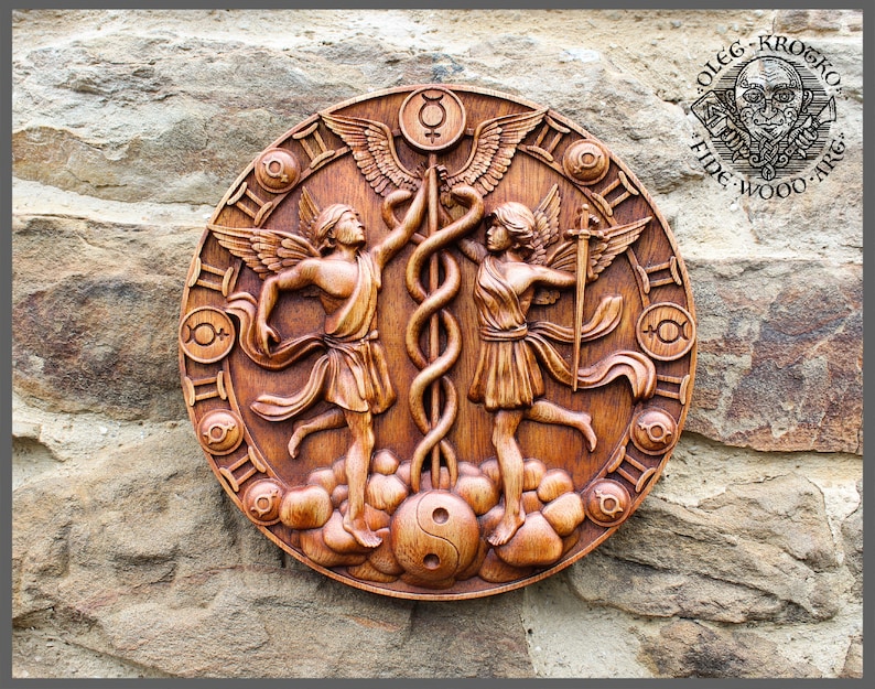 Gemini Zodiac Symbol Wood Plaque Horoscope Wood Carving Sign - Etsy