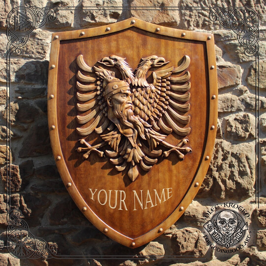Gjergj Kastrioti, Albanian Coat of Arms, Handcarved Wooden Wall Decor ...