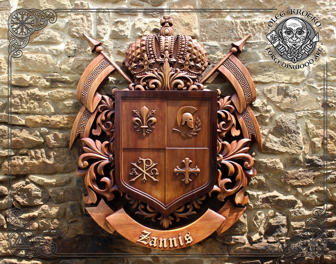 Medieval Legacy: Personalized Family Heraldic Coat of Arms Wood Carving ...