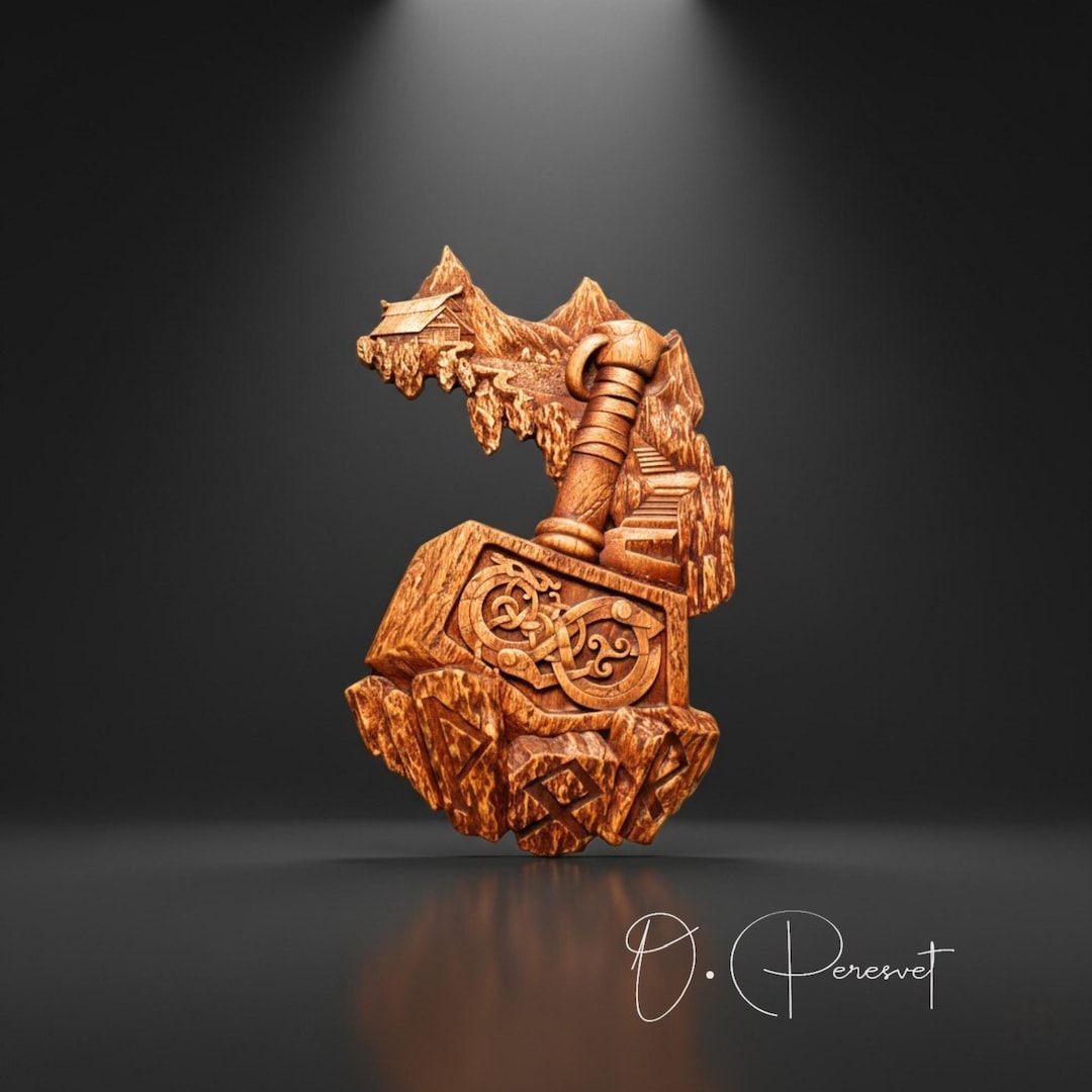 Mjolnir Wood Carving, Thor's Hammer Wall Art, God of Thunder Decor ...