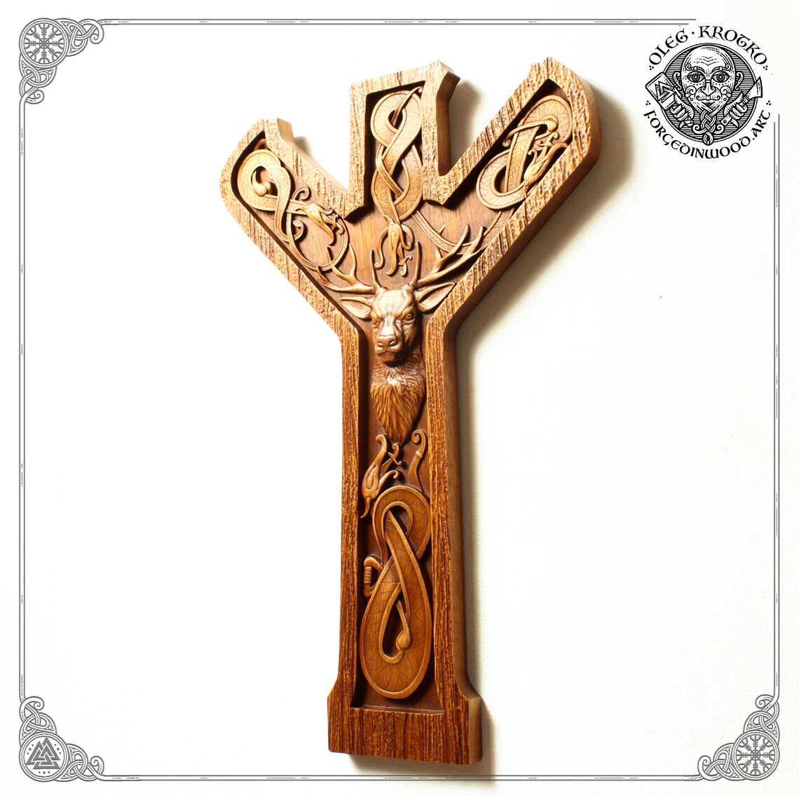 Luxury Carved Algiz Rune With Deer Viking Mythology Celtic - Etsy