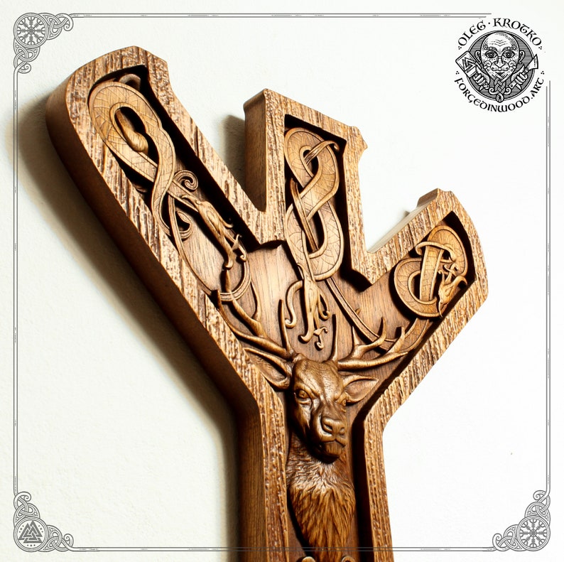 Luxury Carved Algiz Rune With Deer Viking Mythology Celtic - Etsy