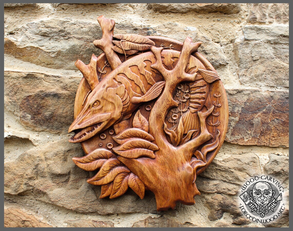 PIKE Graceful Wood Carving Picture Wild Life Wall Art | Etsy