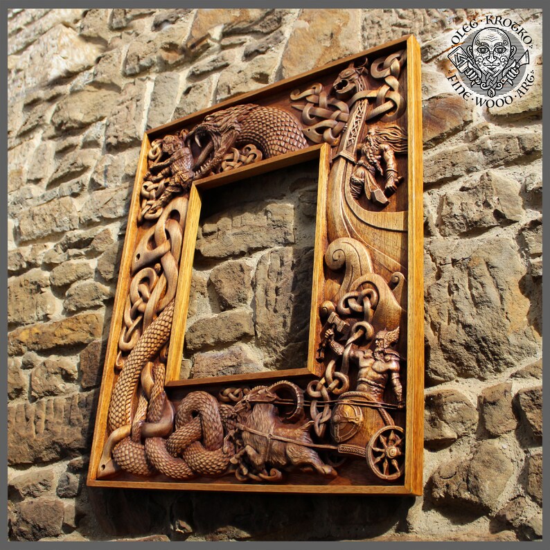 Thor Wood Carving Viking Frame Ragnarok Home Decor Norse - Etsy