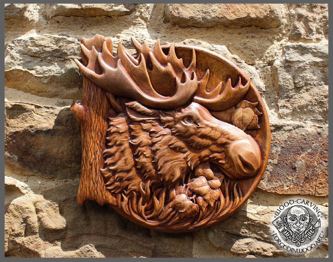 MOOSE - Graceful Wood Carving Animal Picture, Elk Wild Life Wall Art ...