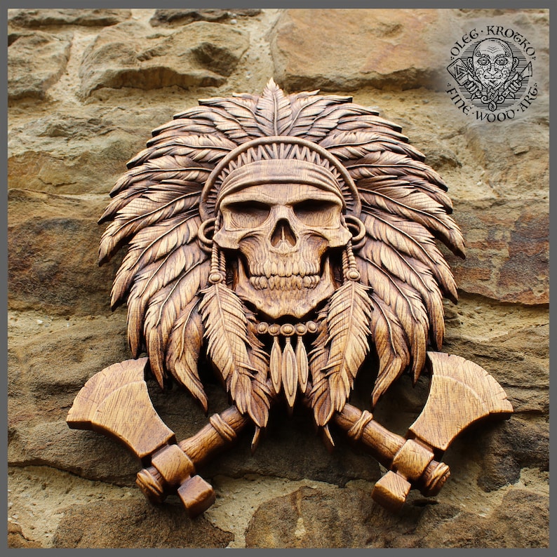 Native American Indian Skull Plaques Decor Art Wood Picture | Etsy