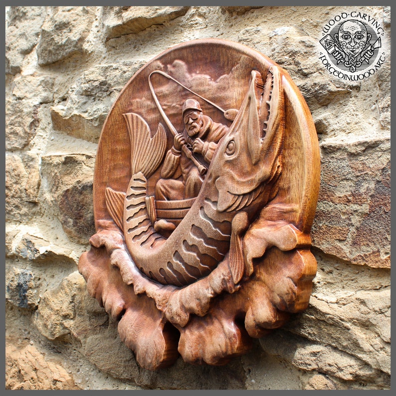 Pike Fishing Wood Carving – Cabin Rustic Wall Art - Etsy