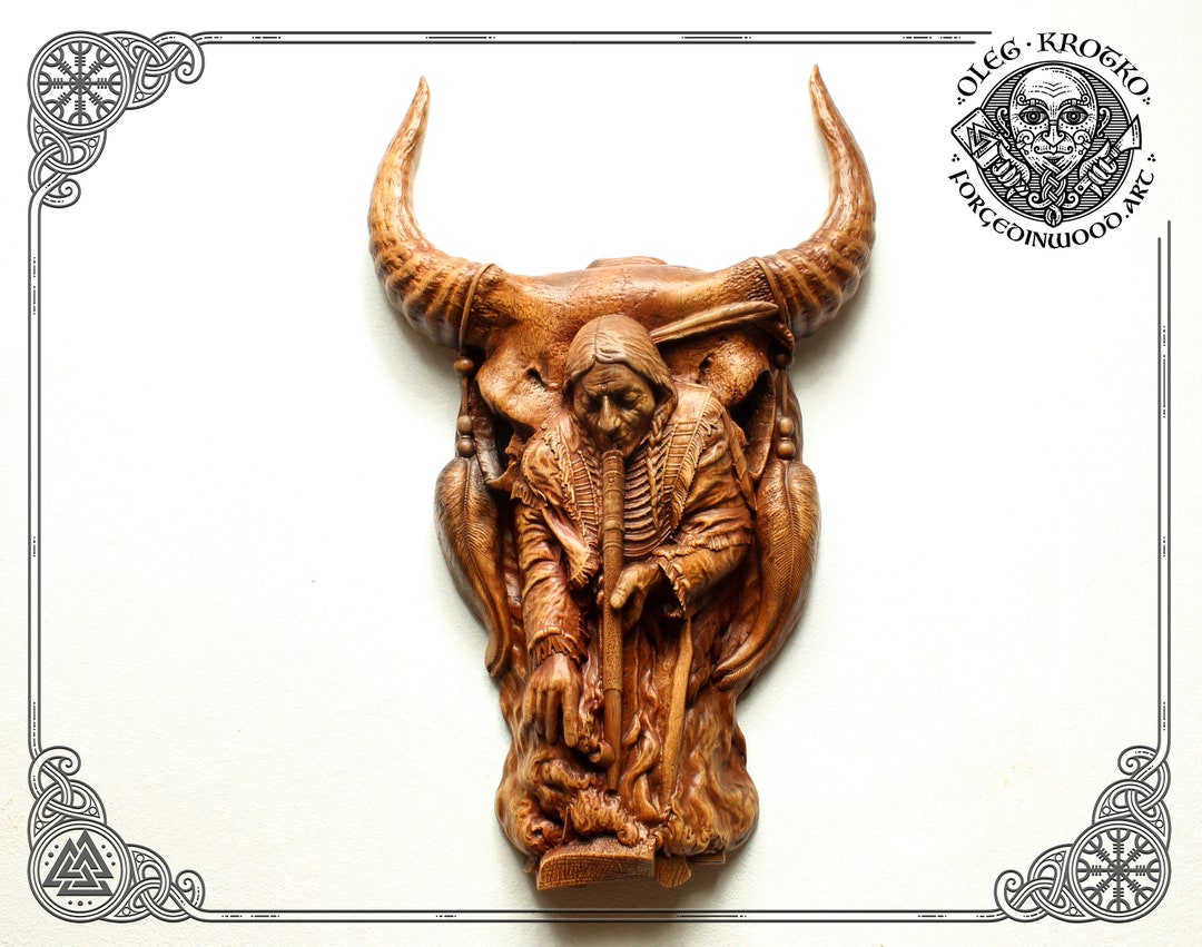 Luxury Carved Picture, Indian Shaman Smokes Sacred Herb, Wall Art ...
