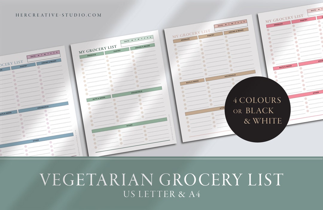 Vegetarian Grocery List Printable | Food Shopping List | Grains & Beans ...