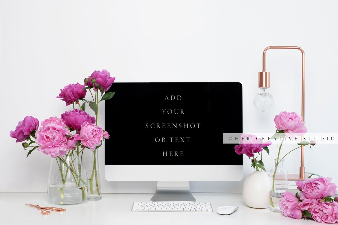Pink Peonies Desktop Mockup - Etsy