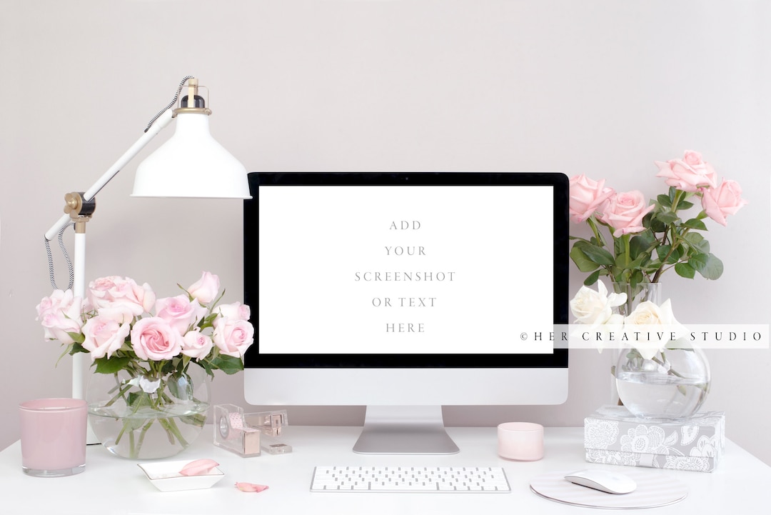 Styled Stock Photo: Pink Roses Desktop Mockup (digital Image) - Etsy