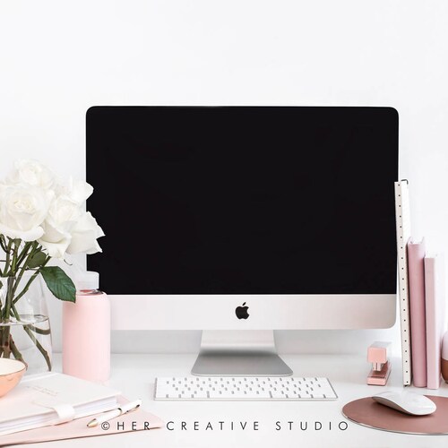 Styled Stock Photography Desktop With White Roses Rose Gold - Etsy