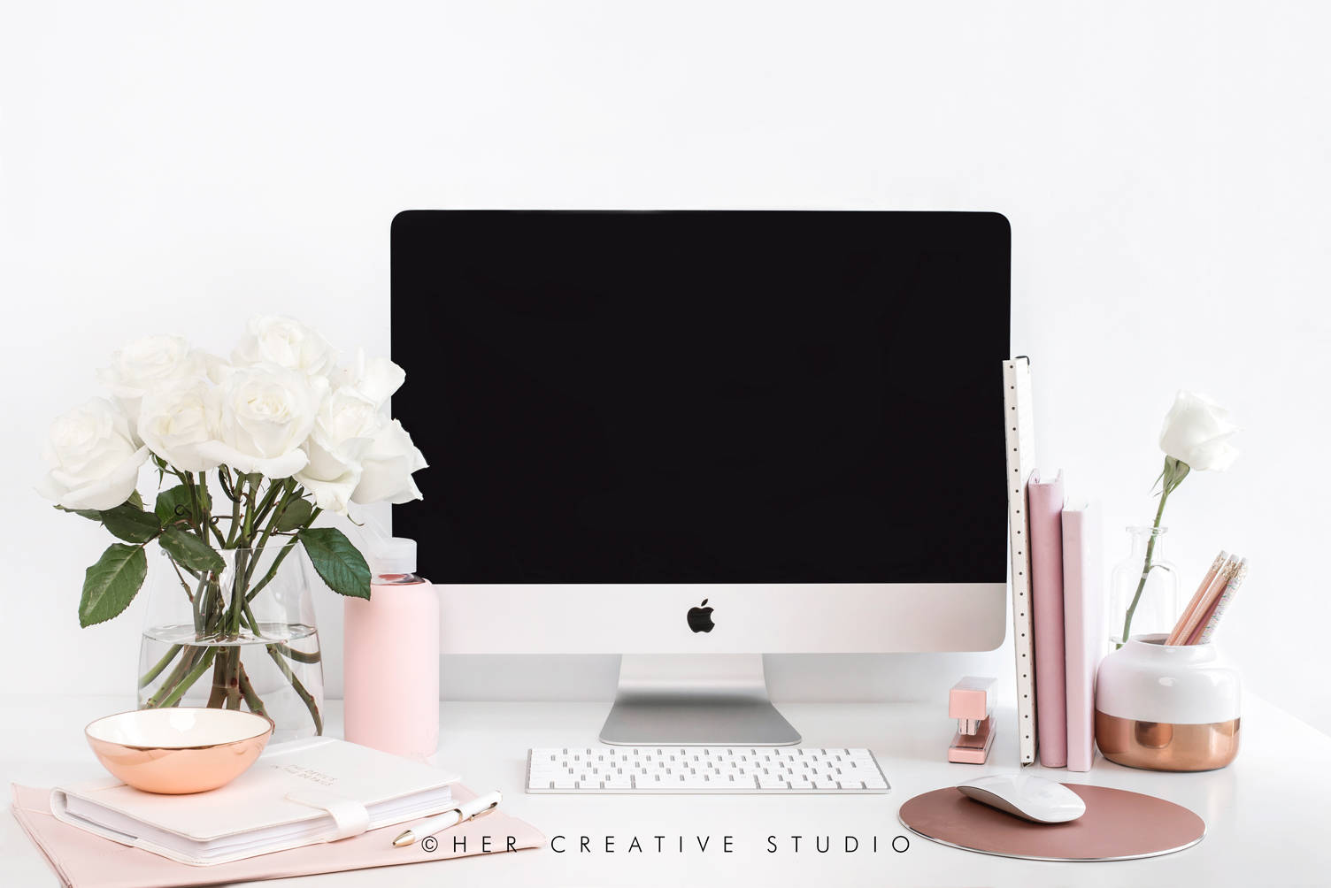 Styled Stock Photography Desktop With White Roses Rose Gold | Etsy