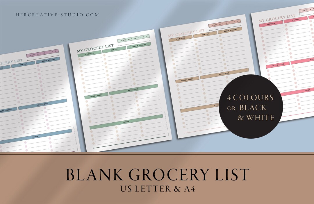 Printable Grocery List: Blank Food Shopping List (digital Download) - Etsy