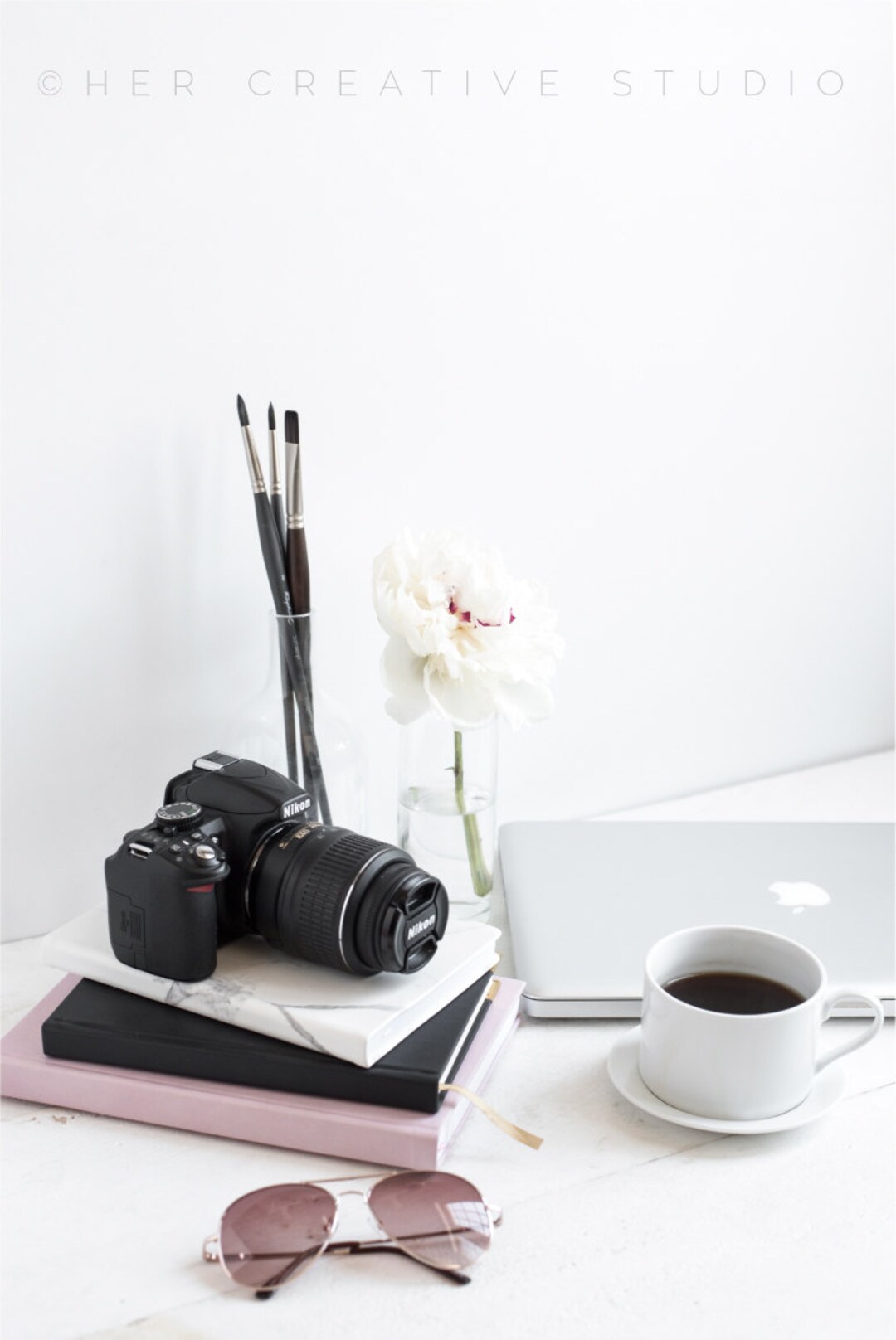 Styled Stock Photography. Pink and Black Desk Accessories 1. Styled ...