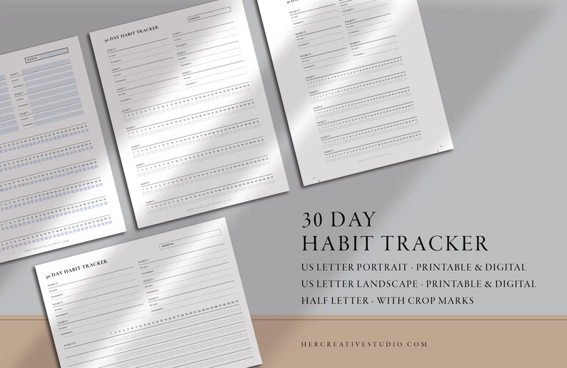 30 Day Habit Tracker Printable: Fillable A4, US Letter (digital ...