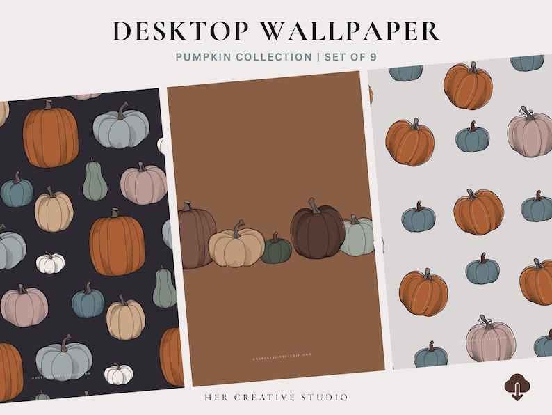Fall Pumpkin Desktop Wallpaper Set: Neutral Autumn Theme (digital ...