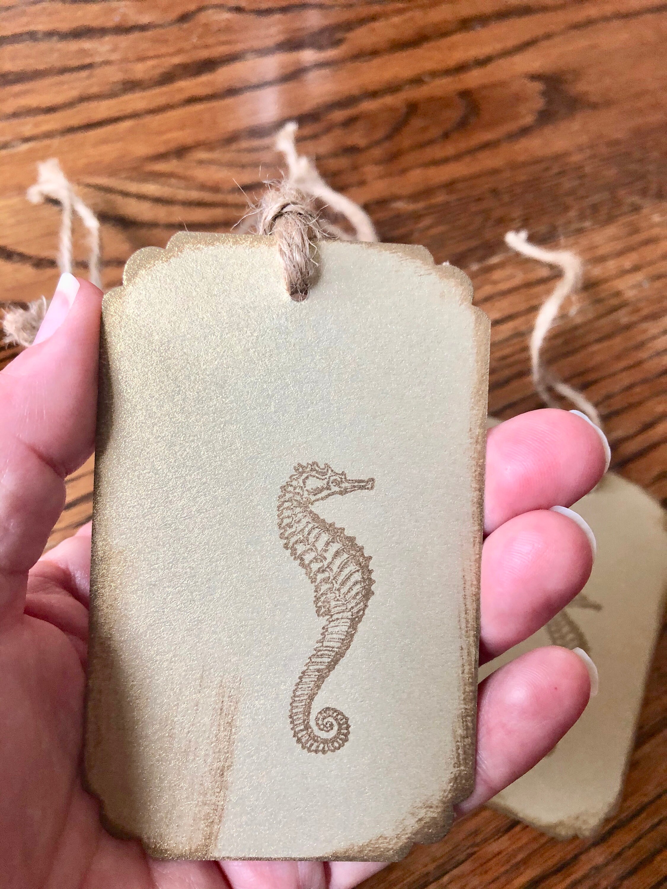 Seahorse Gift Tags Handmade Handstamped in Brown Ink on Gold - Etsy