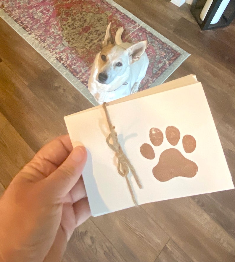 Dog Paw Print Blank Cards, Set of 5, Folded, Includes Envelopes, Hand ...