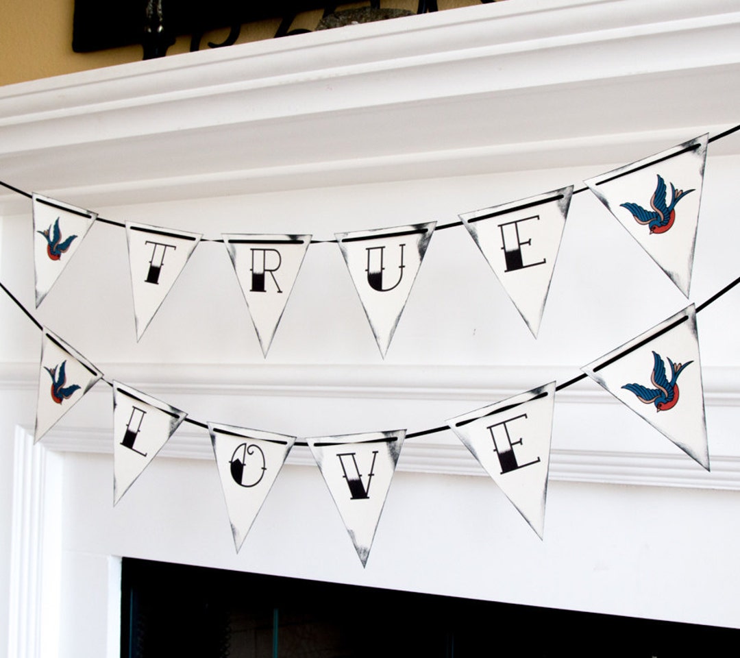 True Love Tattoo Style Banner Pennant: Offbeat Gothic Rock and Roll ...