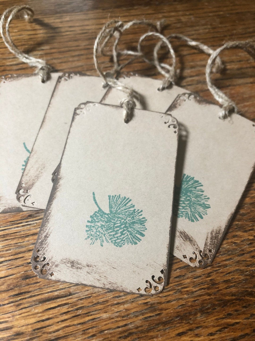 Handstamped Pine Cone Kraft Gift Tags, Set of 5 - Etsy