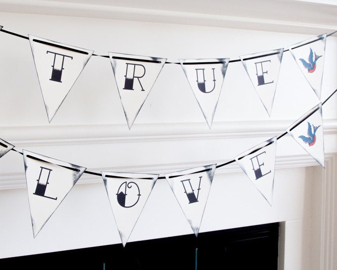 True Love Tattoo Style Banner Pennant: Offbeat Gothic Rock and Roll ...