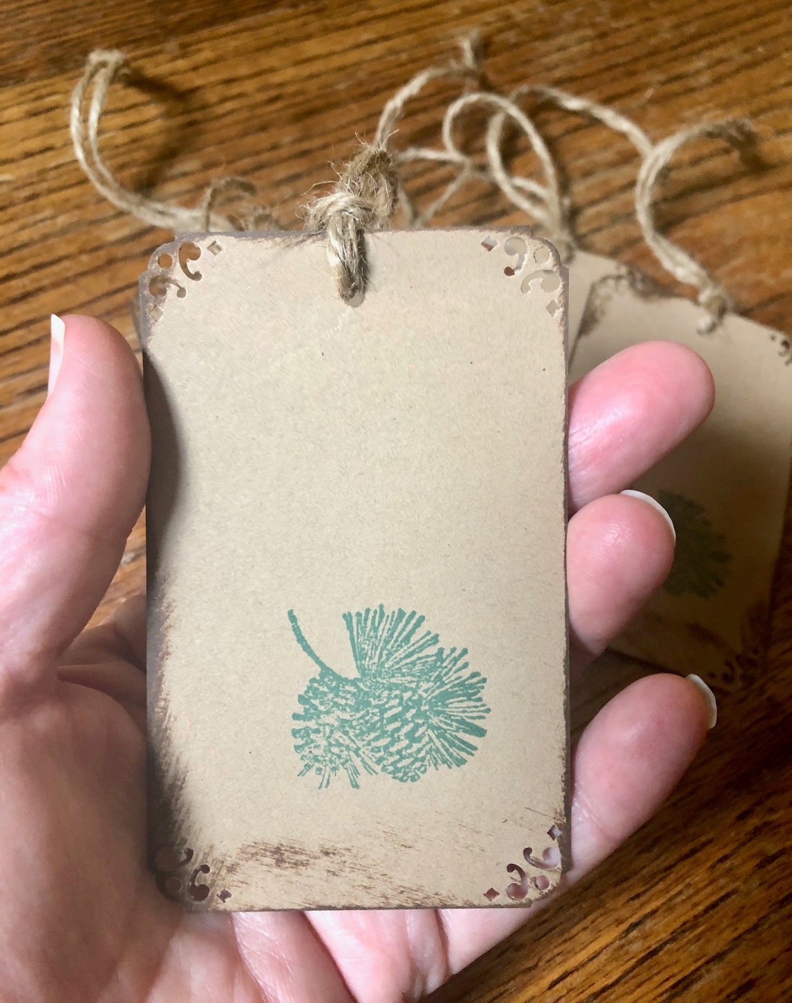 Handstamped Pine Cone Kraft Gift Tags, Set of 5 - Etsy