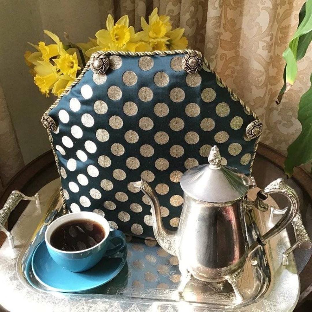 Teal Tea Cosy Met Golden Dots, Petrol Blue Tea Cosy, Luxe Blauw-groene ...