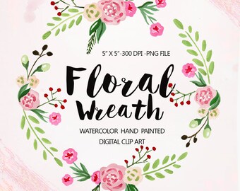 Watercolor wreath clipart & watercolor floral clipart flower