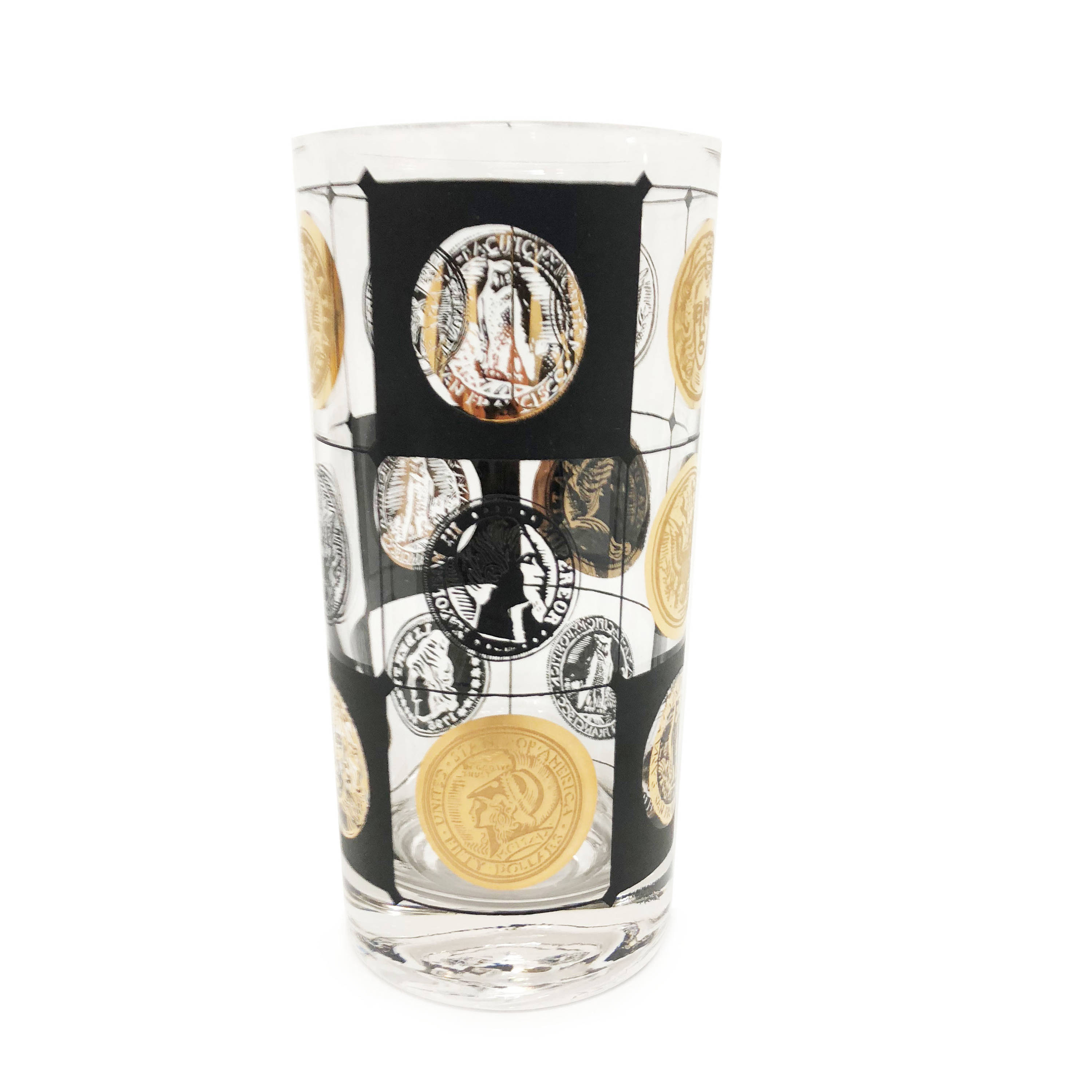 Mid Century Set of Coin Glasses in Gold and Black - Etsy